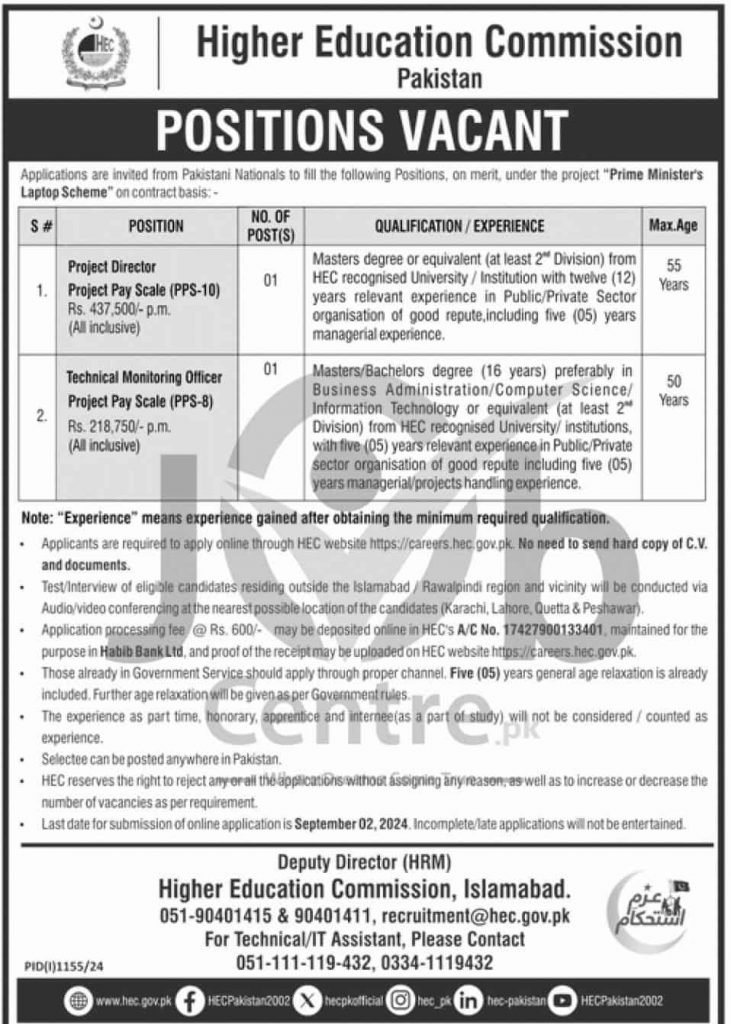 HEC Jobs 2024 | Higher Education Commission - Jobs Centre