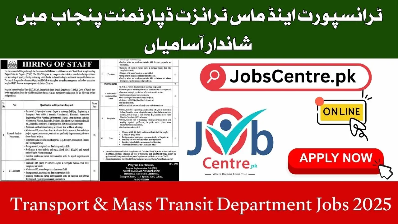 Transport & Mass Transit Department Punjab Jobs 2025 Apply Online ...